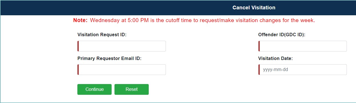 Georgia Department of Corrections, GA Inmate Visitation
