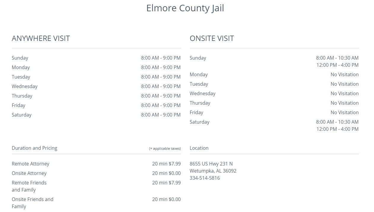 Elmore County Jail Visitation, Hours, Schedule | Alabama