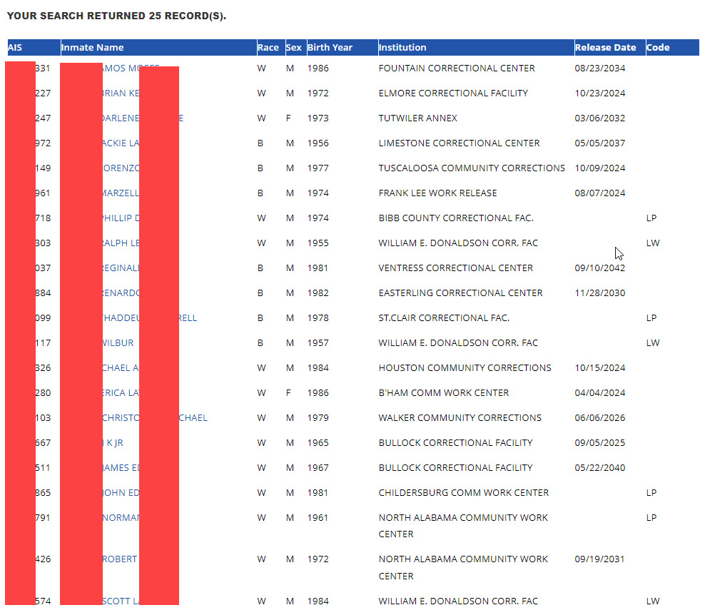 Alabama Department of Corrections Inmate Search Instructions
