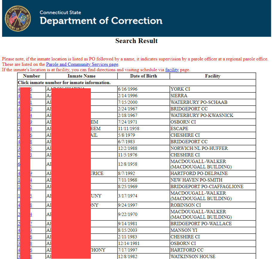Connecticut Department of Corrections Inmate Search Instructions