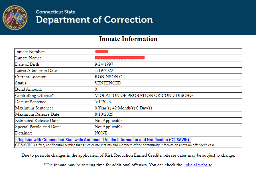 Connecticut Department of Corrections Inmate Search Instructions