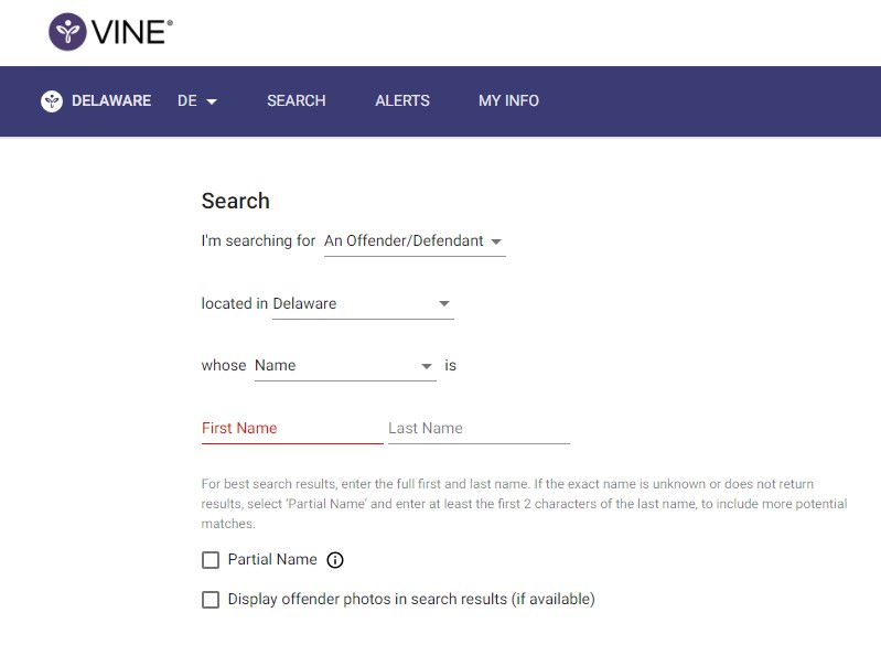 Delaware Department of Corrections Inmate Search Instructions