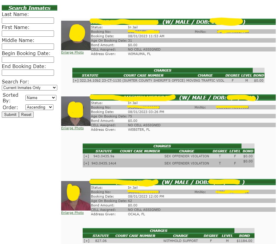 Sumter County Detention Center Roster Lookup, FL, Inmate Search