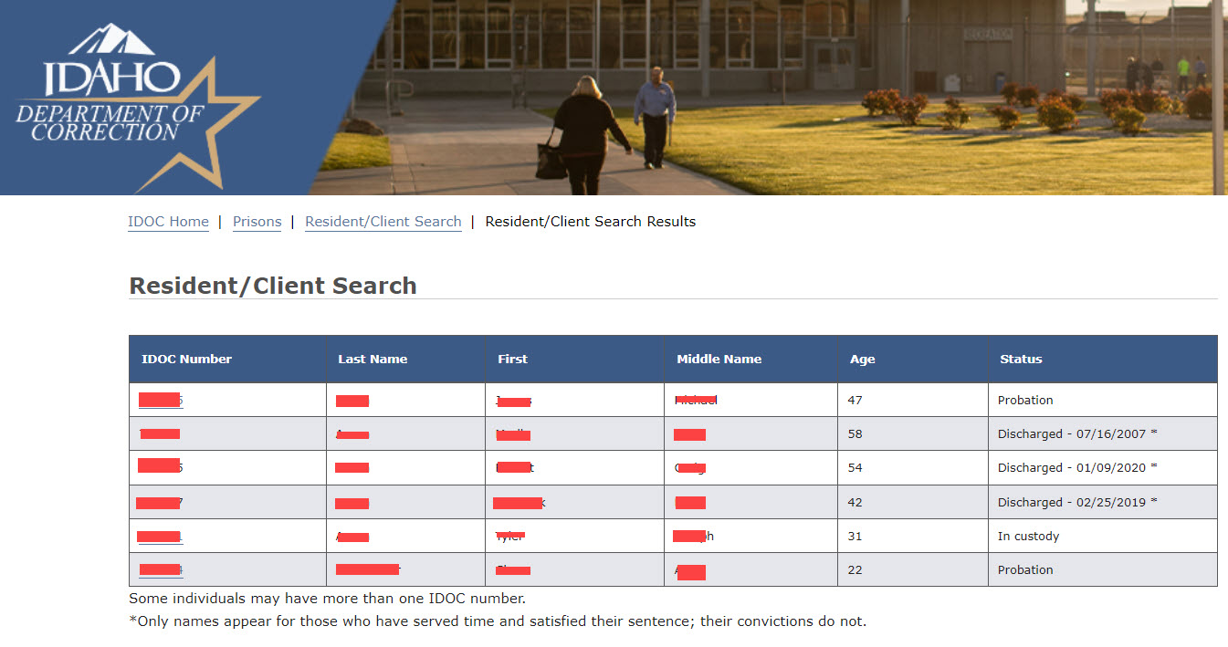 Idaho Department of Corrections Inmate Search Instructions