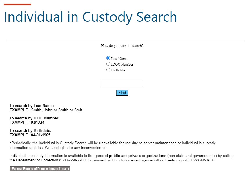 Illinois Department of Correction Inmate Search, IL