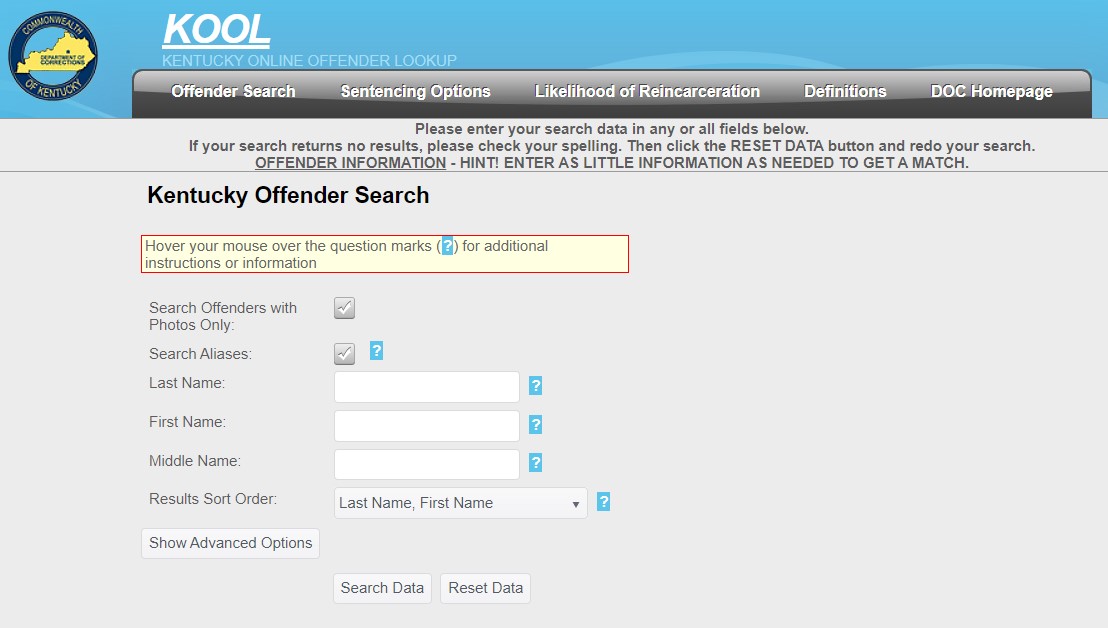 Kentucky Department of Corrections Inmate Search Instructions