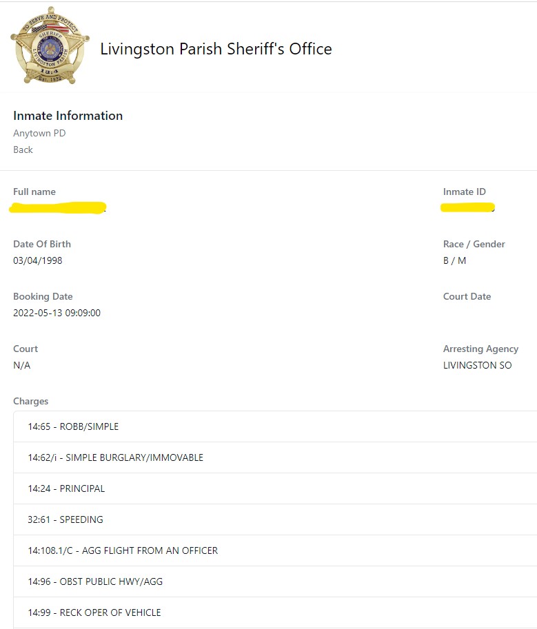 Livingston Parish Detention Center Roster Lookup, LA, Inmate Search
