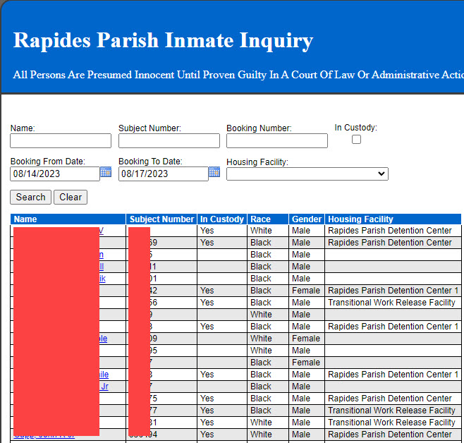 Rapides Parish Detention Center II Roster Lookup, LA, Inmate Search