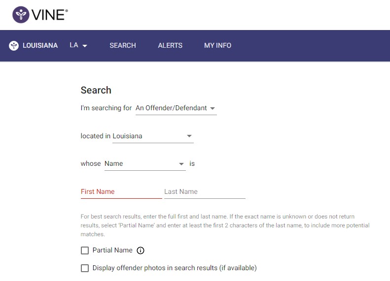 Louisiana Department of Corrections Inmate Search Instructions
