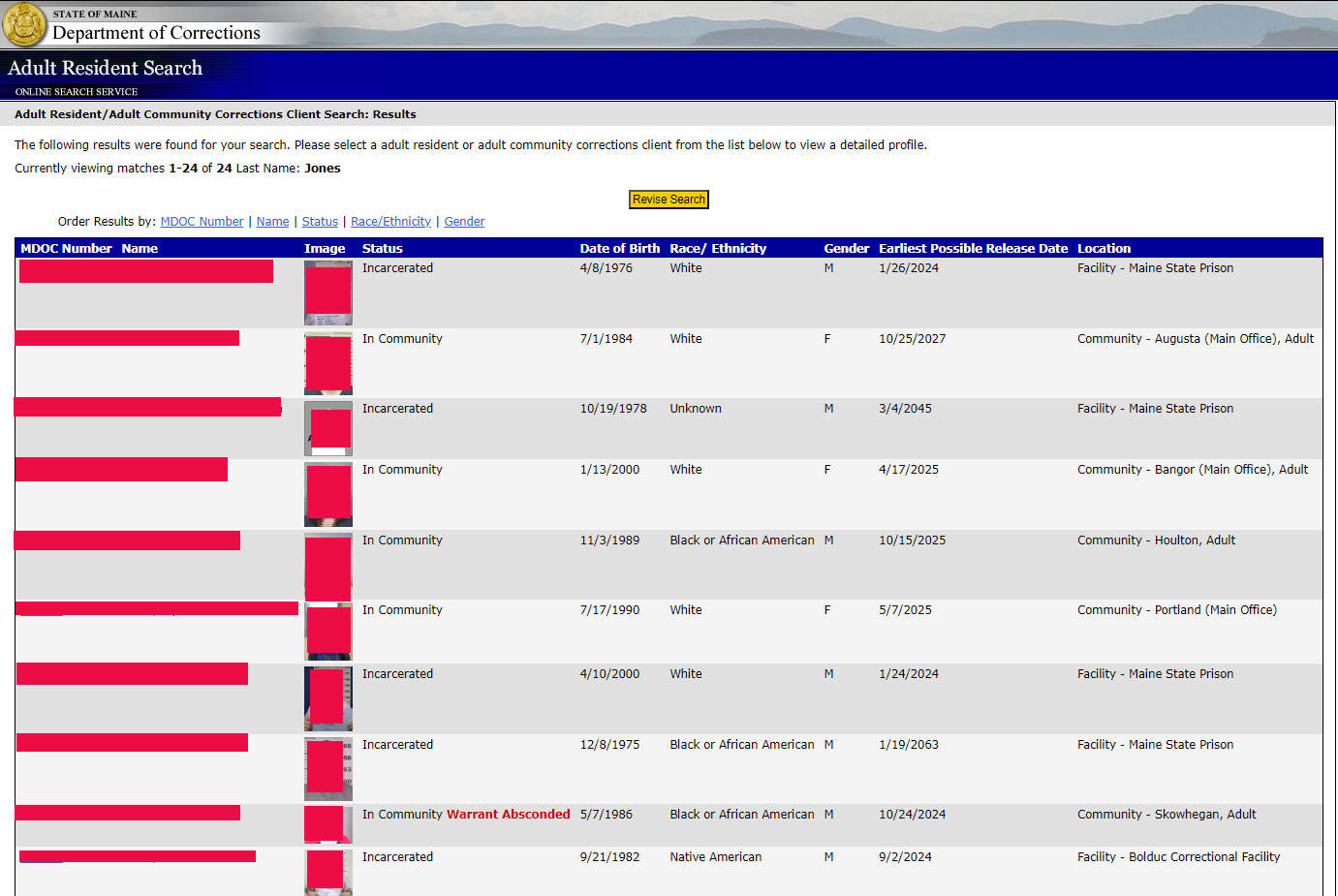 Maine Department of Corrections Inmate Search, ME