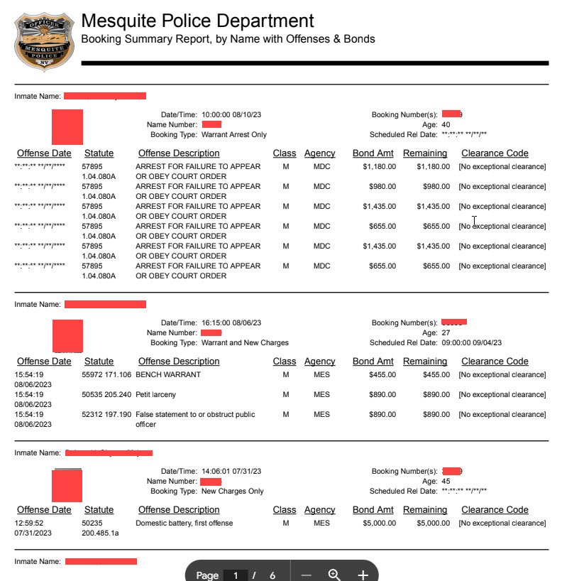 Mesquite Detention Center Roster Lookup, NV, Inmate Search