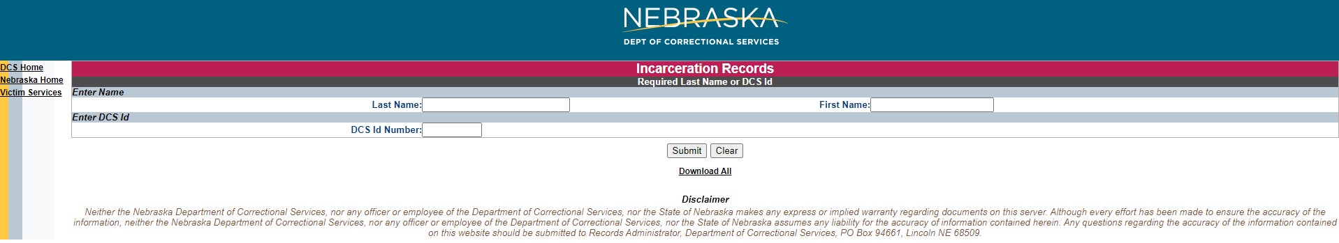 Nebraska Department of Corrections Inmate Search Instructions