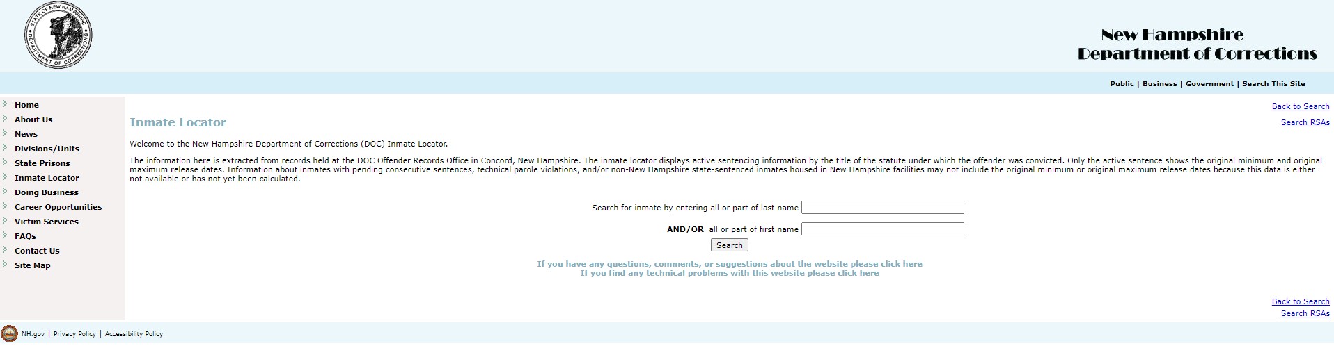 New Hampshire Department of Corrections Inmate Search, NH