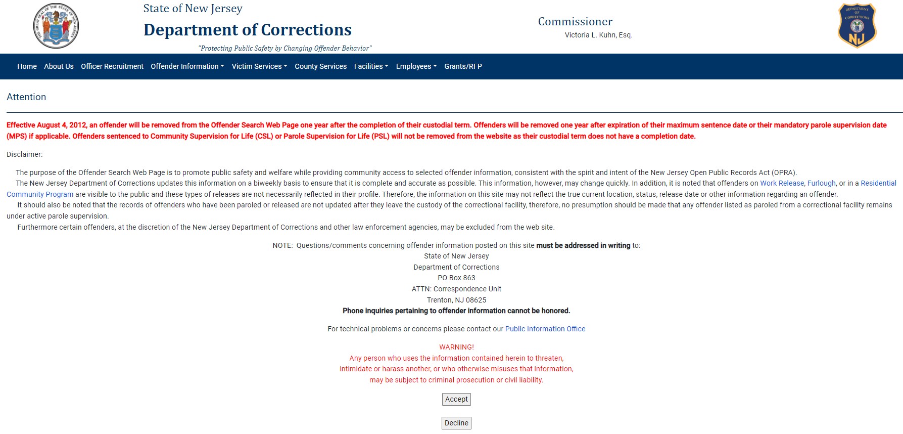 New Jersey Department of Corrections Inmate Search Instructions