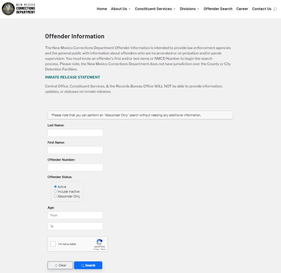 New Mexico Corrections Department Inmate Search, NM