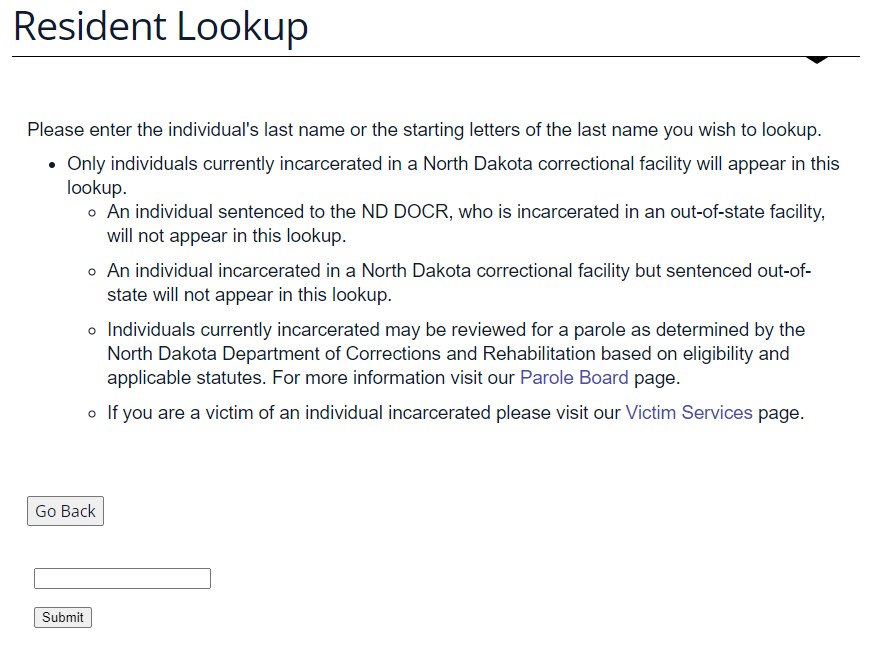 North Dakota Department of Corrections Inmate Search Instructions
