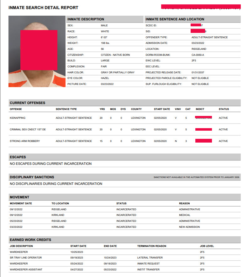 South Carolina Department of Corrections Inmate Search Instructions