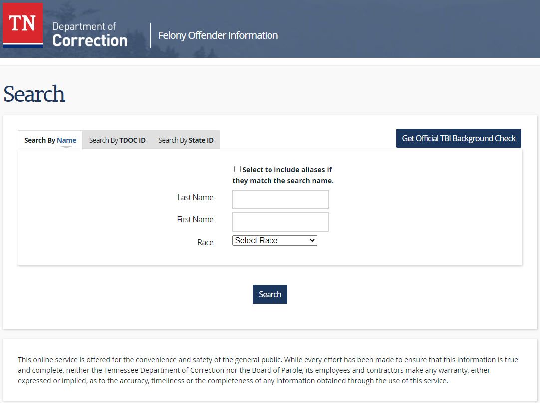 Tennessee Department of Corrections Inmate Search Instructions