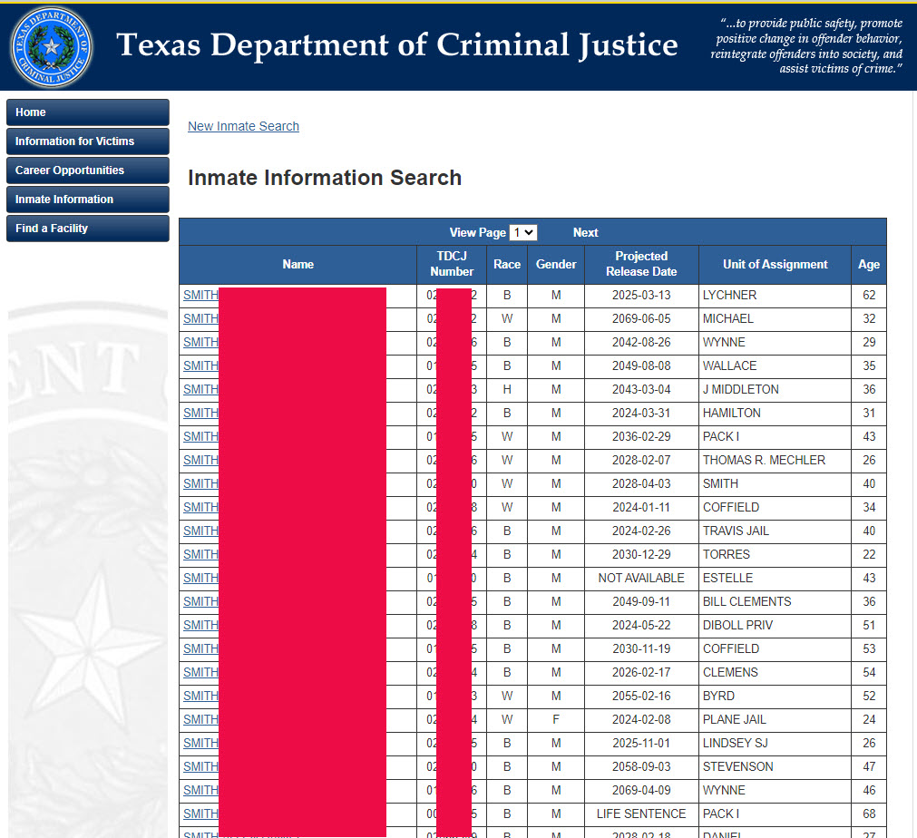 Texas Department of Corrections Inmate Search Instructions