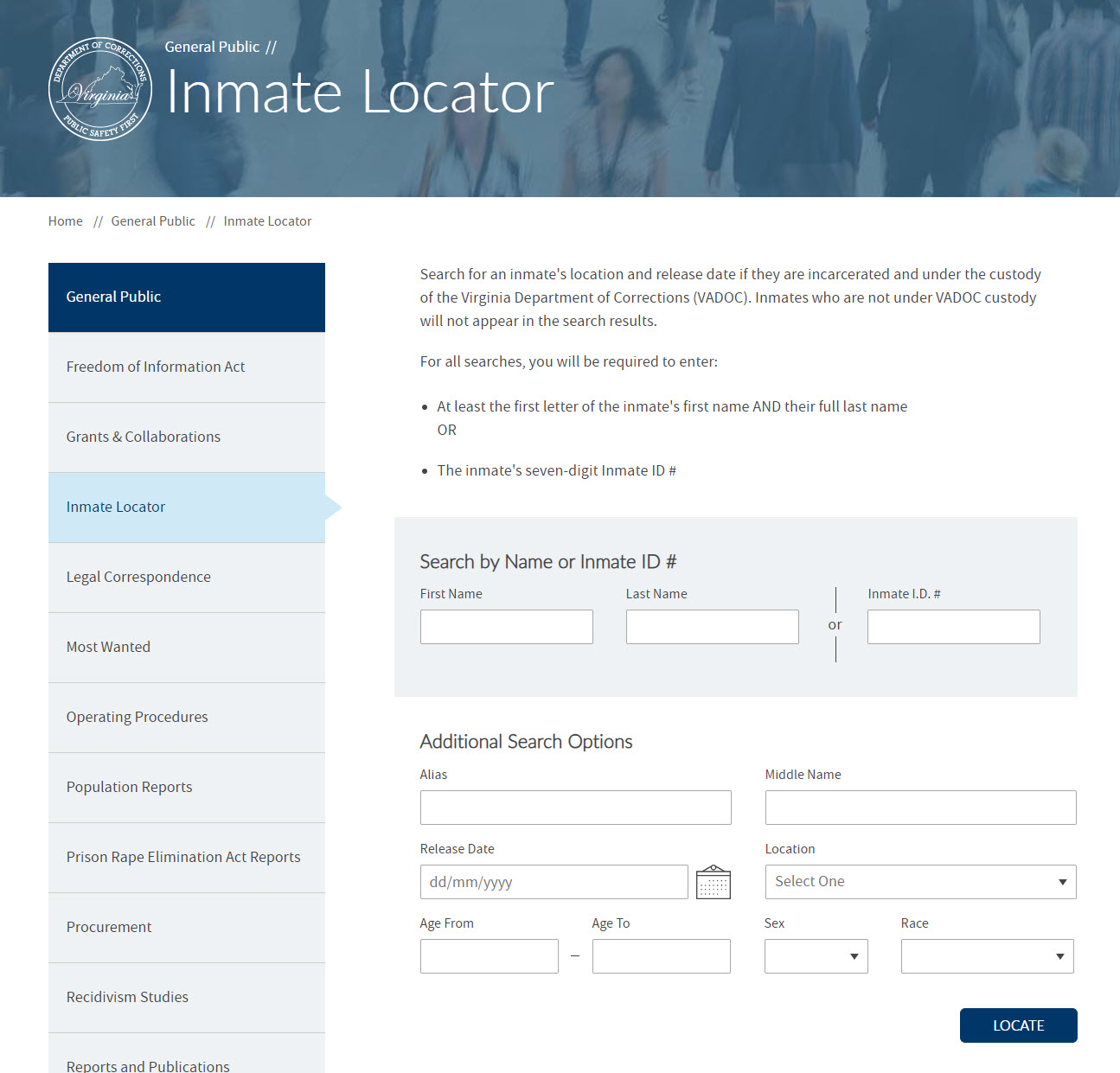 Virginia Department of Corrections Inmate Search Instructions