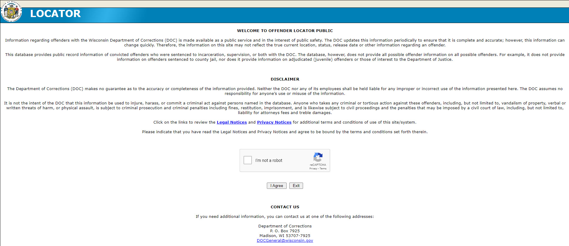 Wisconsin Department of Corrections Inmate Search Instructions
