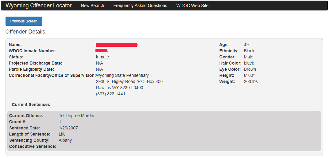 Wyoming Department of Corrections Inmate Search Instructions