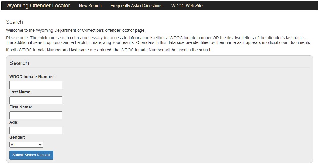 Wyoming Department of Corrections Inmate Search Instructions